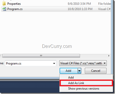 Link Files Between Different Projects - Visual Studio